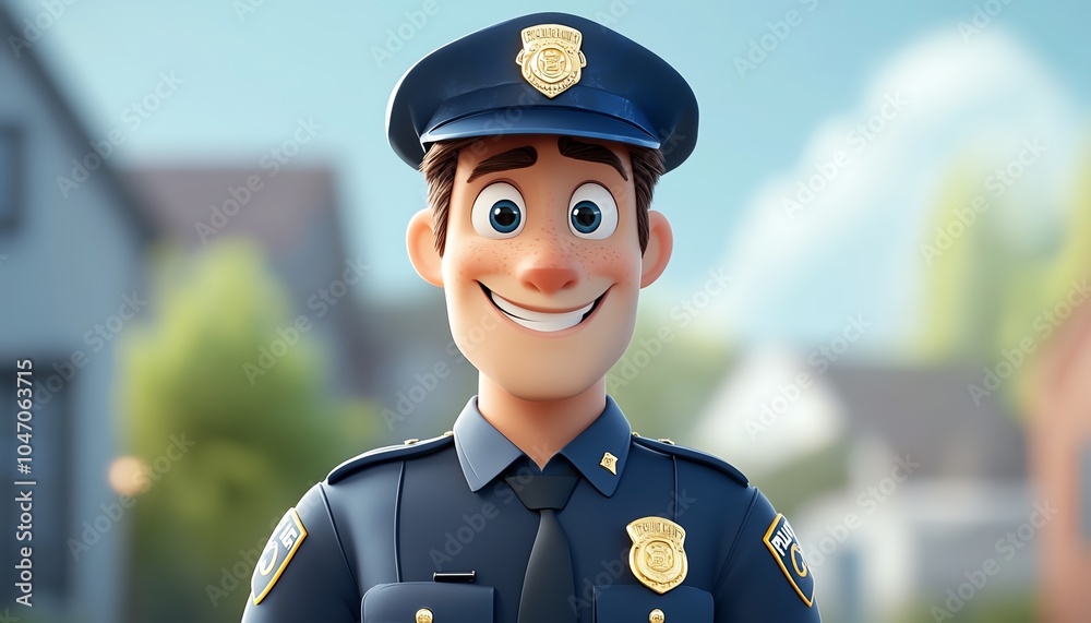 Friendly cartoon police officer in uniform, radiating a sense of ...