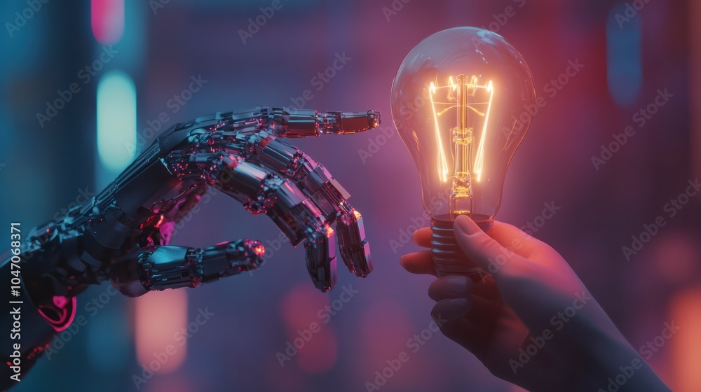 AI, Machine learning, Hands of robot and human touch on big data network, Brain data creative in ...