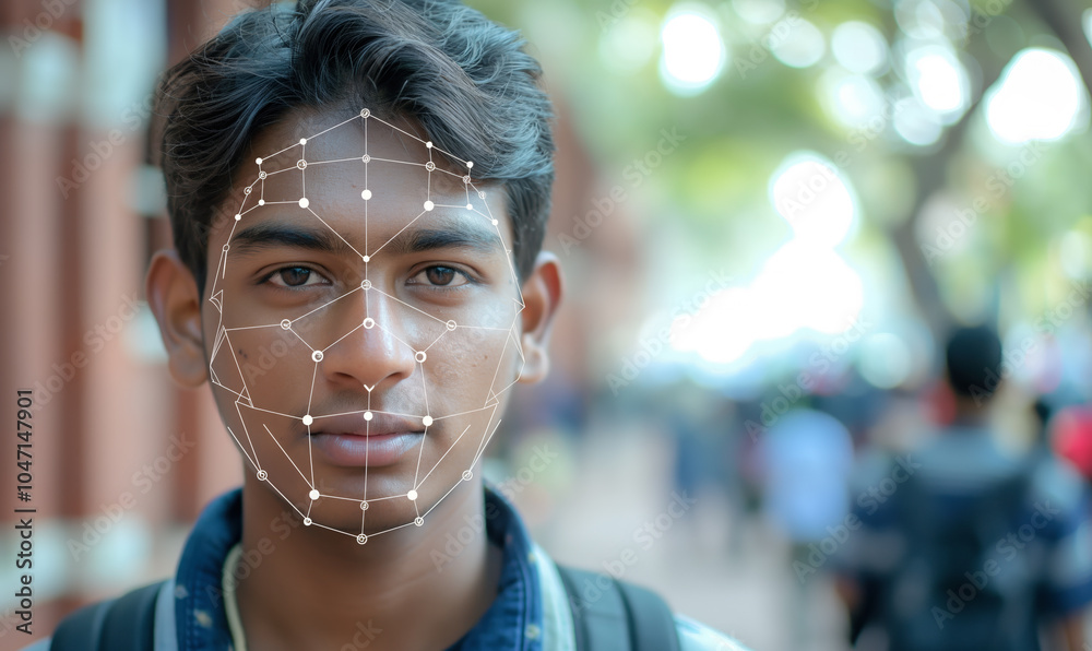 Biometric Facial Recognition of Indian Man with AI Mapping Lines ...