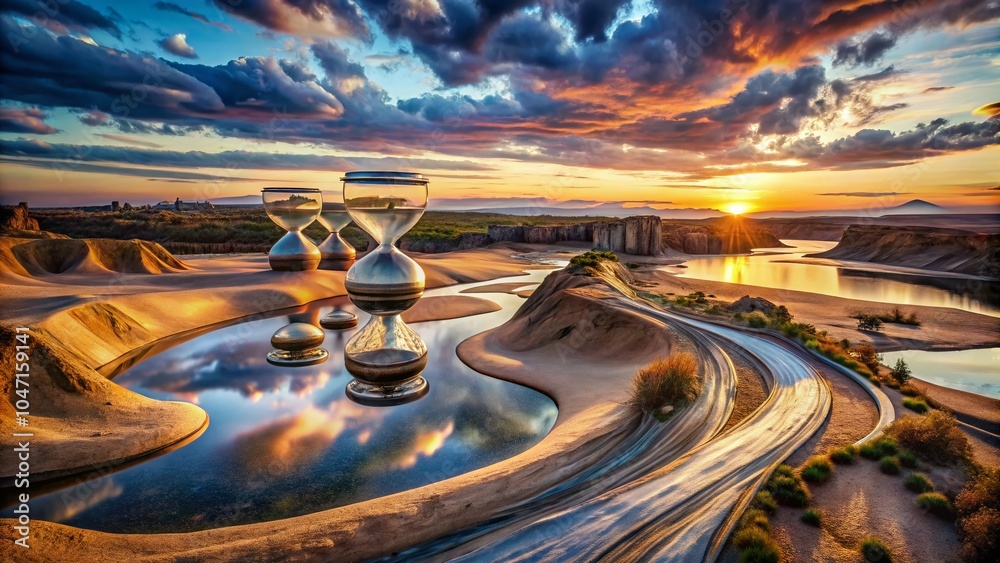Panoramic Vision of Time Drain: A Surreal Landscape Depicting the ...