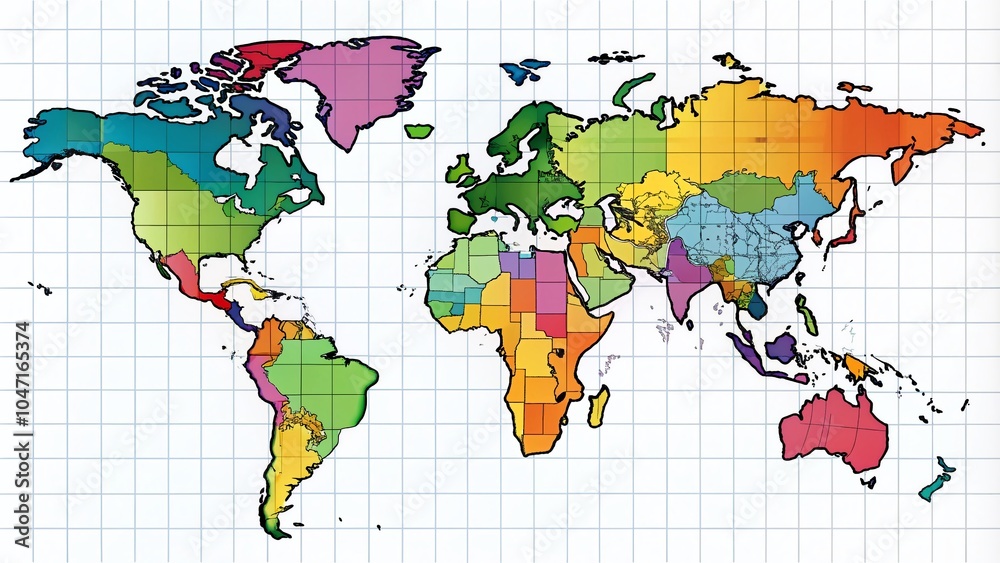 Simplified World Map with Latitude and Longitude Grid in Aitoff ...