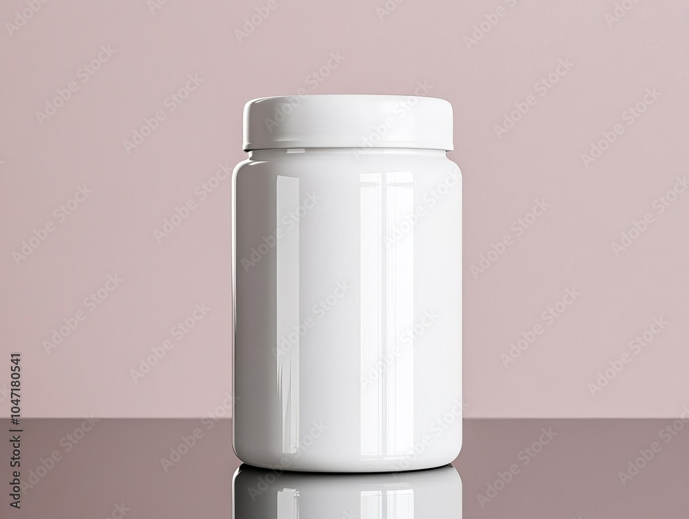 Customizable plastic canister with a glossy finish, standing on a ...