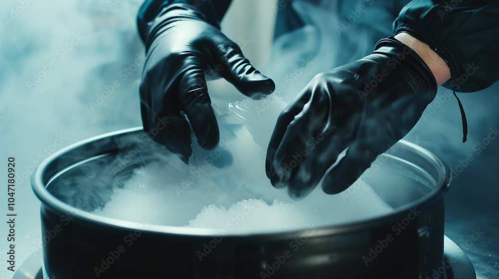 IVF treatment. Artificial insemination. Close-up hand working with ...