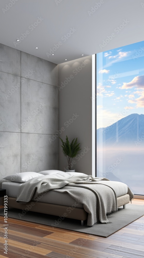 The interor design of minimal bedroom and concrete wall background / 3d ...