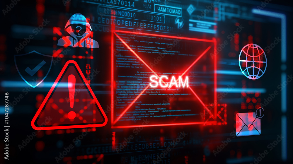 Cybersecurity Alert for Email Phishing Scam. A computer screen displays ...