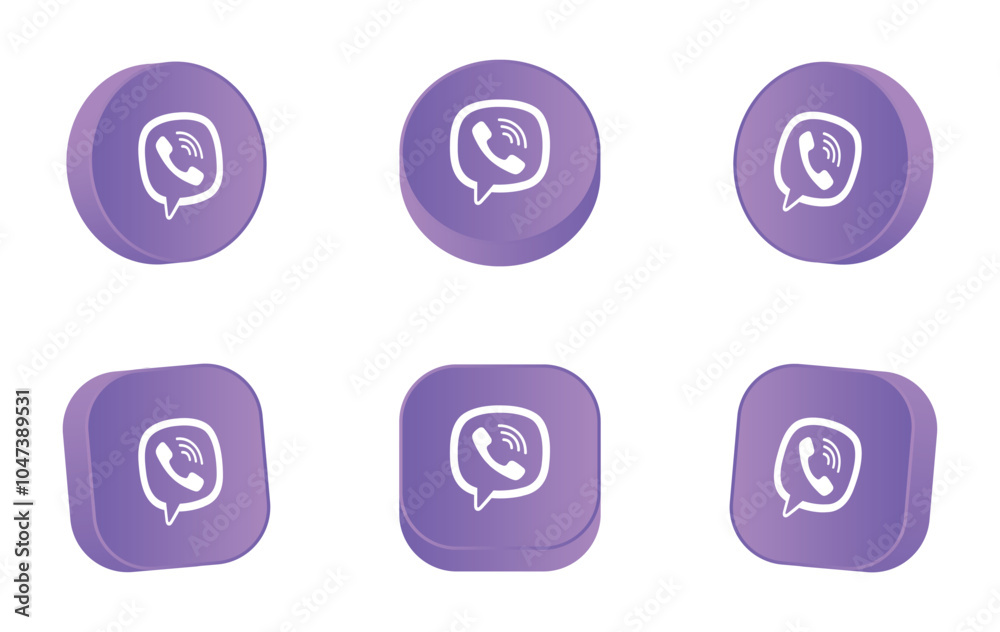 3d viber logo in modern circle, square for popular social media icons ...