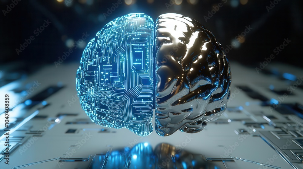 Human brain vs AI circuitry, highlighting the future of cognition close ...