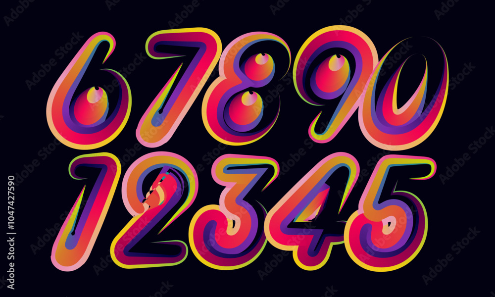 3d numbers, set numbers, gradient color number, 3d numbers vector set ...