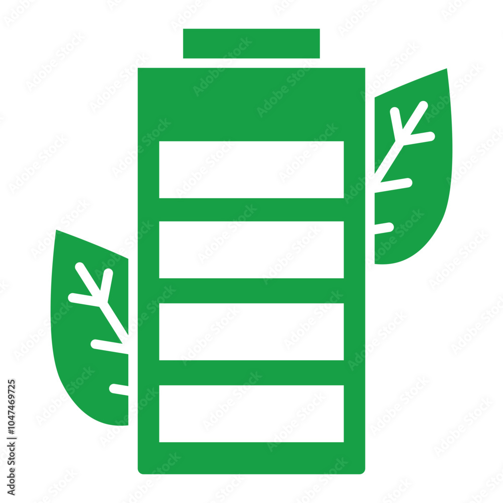 Vector icon of Green Battery. This icon features a battery symbol with ...