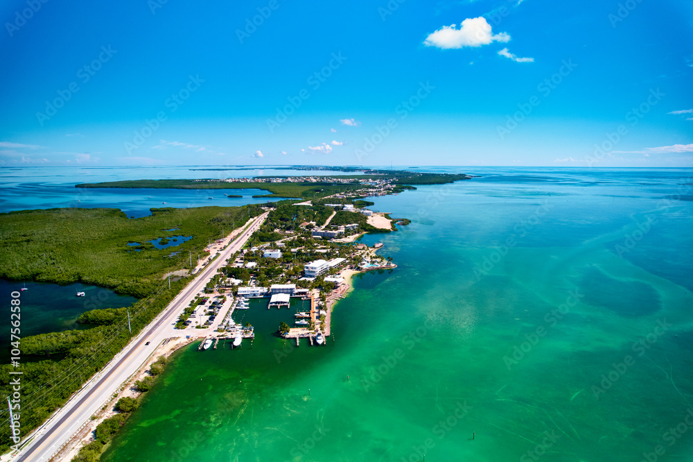 Aerial Drone image of Islamorada in the Florida Keys looking north ...