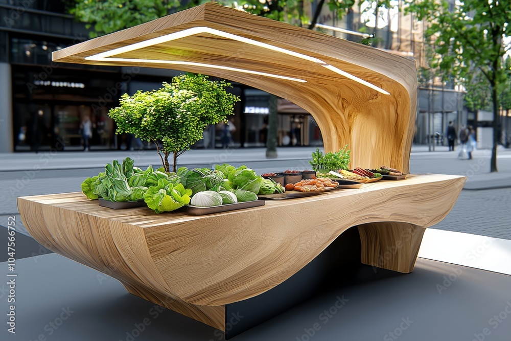 Minimalist design of a market stall with simple lines and geometric ...