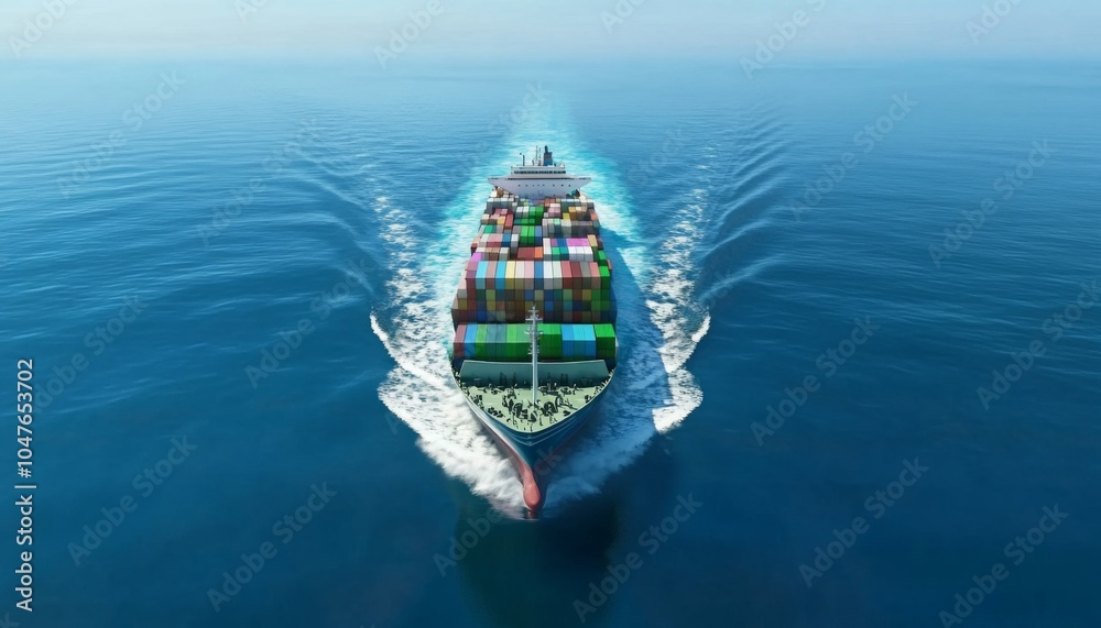 Aerial view of a large cargo ship sailing smoothly through the sea, a ...