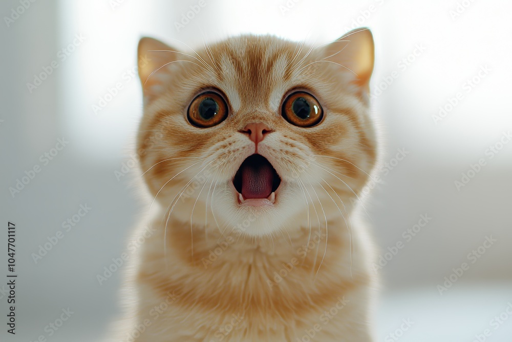 Skeptic surprised cat thinking and doesn't know what to do, closeup big ...