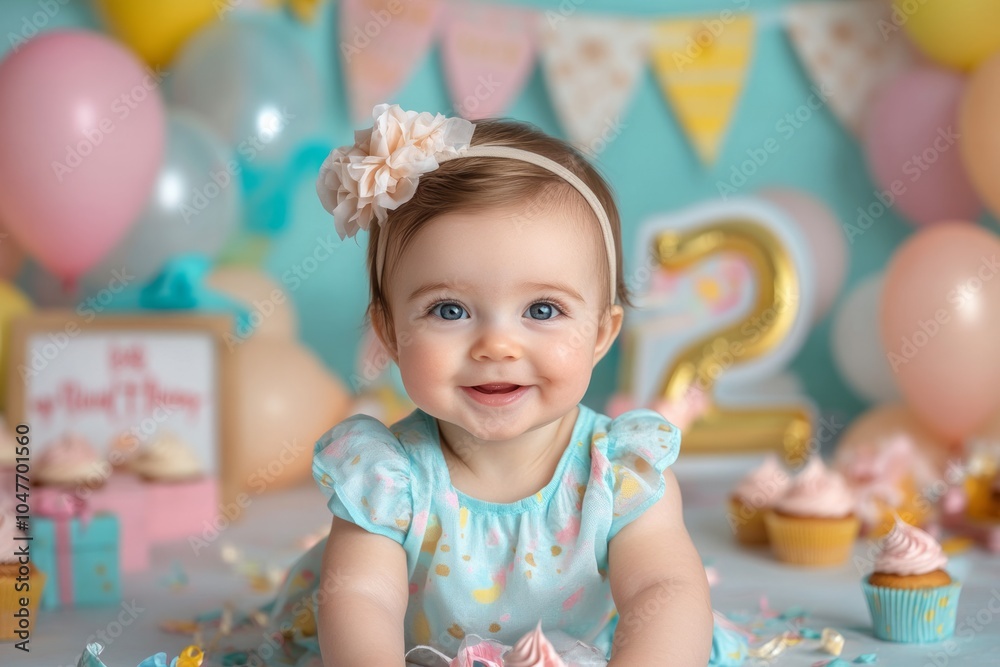 2 year old baby birthday celebration background Stock Photo | Adobe Stock