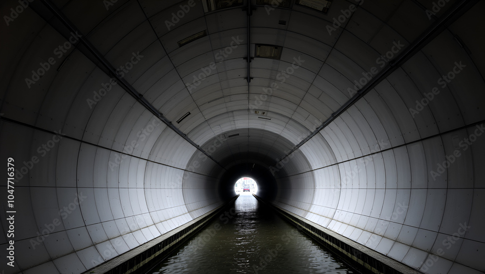 Fotografija Inside a large, curved tunnel for underground water ...