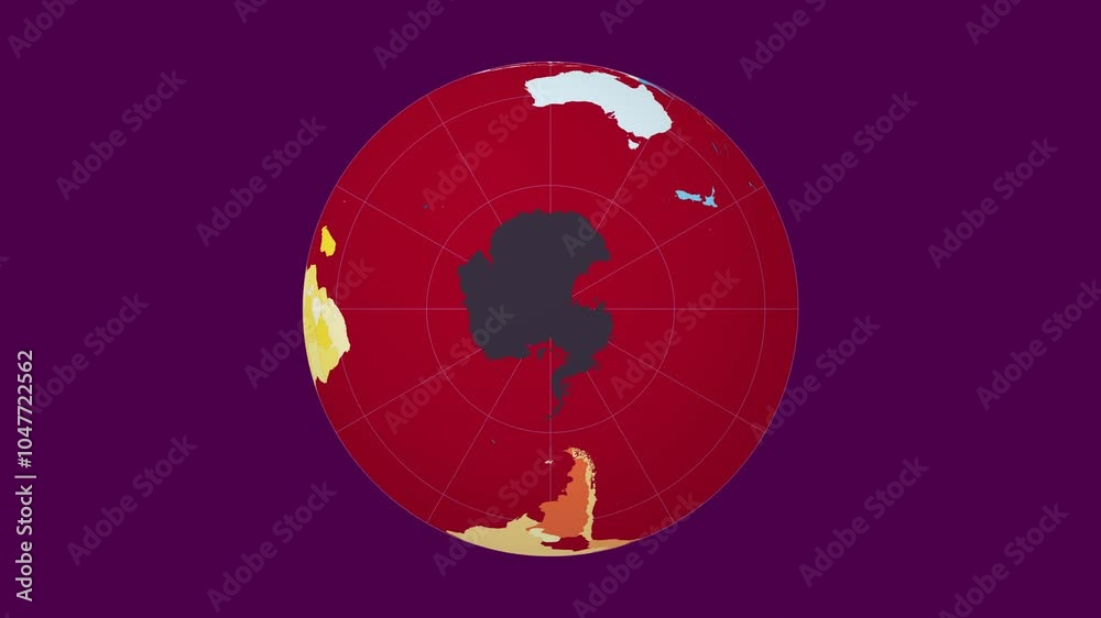 Spinning globe. South pole sphere view. Fast speed planet rotation ...