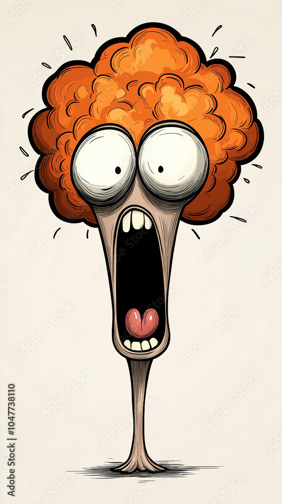 Cartoon Character with Big Eyes, Exploding Hair, and Shocked Expression ...
