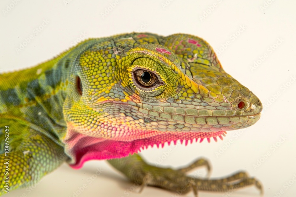 striking green anole lizard displays vivid green skin and extended pink ...