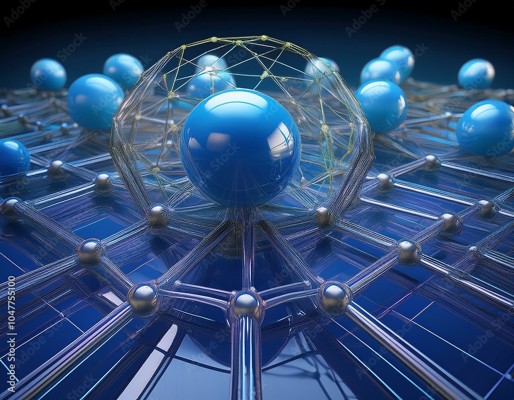 network connection grid 3d rendering multiple blue and clear glass ...