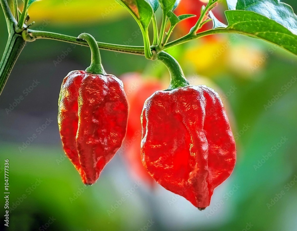Foto de Carolina Reaper chili pepper fruits on tree branch with ...
