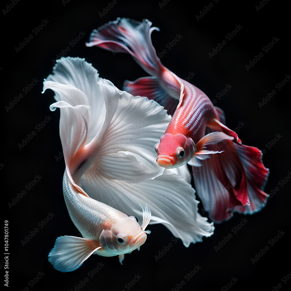 amazing couple of white & red Betta fish male with long tail and fins ...