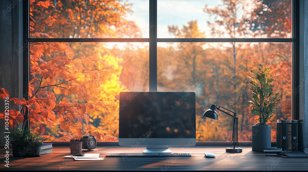 Photo & Art Print zoom background, casual office with window with a ...