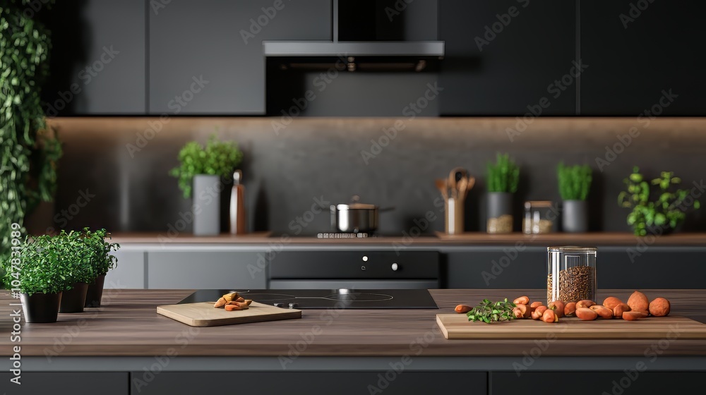 Ultra-realistic modern kitchen interior in Scandinavian style featuring ...