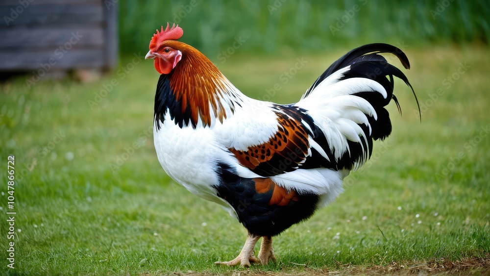 Beautiful Swedish Flower Hen with a unique pattern of colorful feathers ...