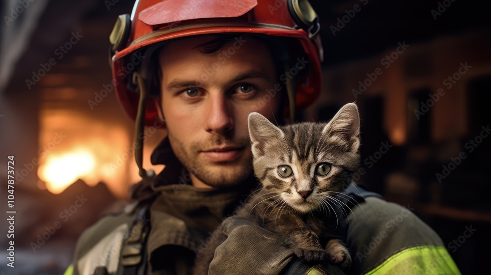 Brave Firefighter Rescues Tiny Kitten from Flames, Smiling with Relief ...