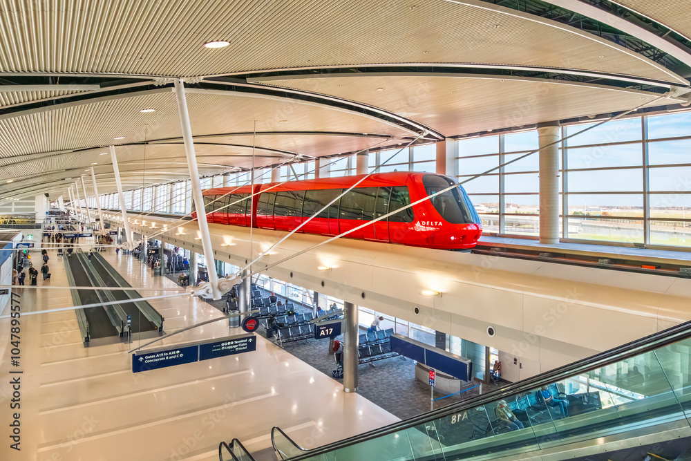 Interior view of the Delta ExpressTram automated people mover inside ...