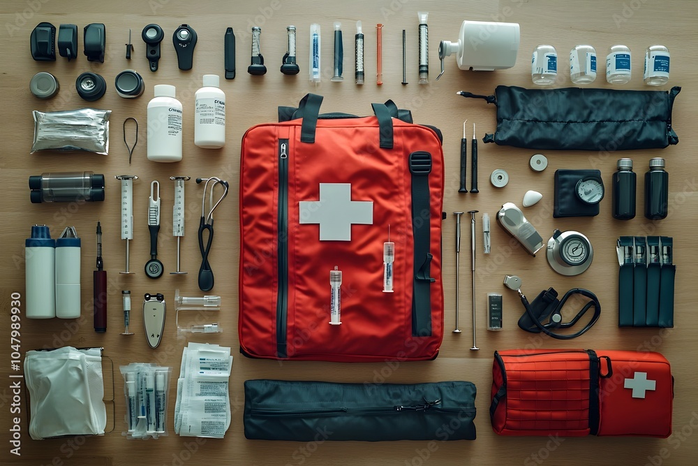 Professional Flatlay Arrangement of Paramedic Emergency Tools and ...