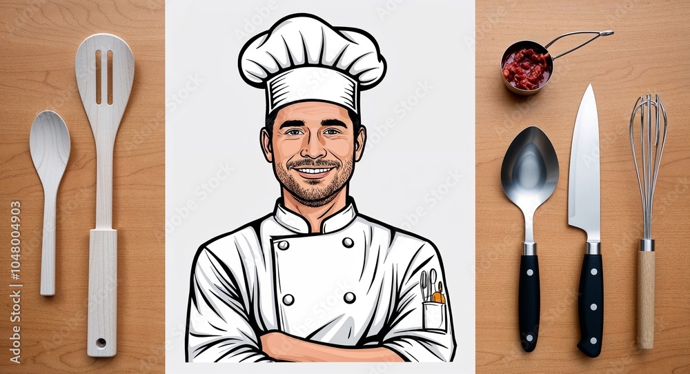Hand drawing clipart of a man chef with a chef’s hat and cooking ...