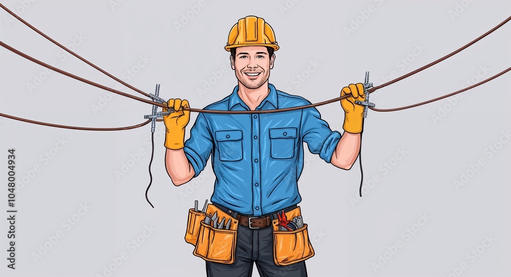 Hand drawing clipart of a man electrician with wires and a tool belt on ...