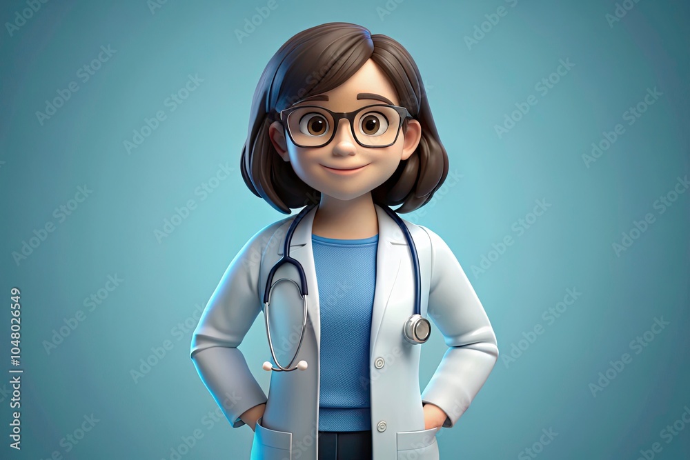 3D Female Doctor Avatar in White Coat and Blue Pants, Full-Body Shot ...