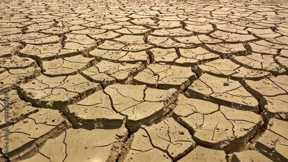 Cracked, dry earth in a barren landscape, illustrating the effects of ...