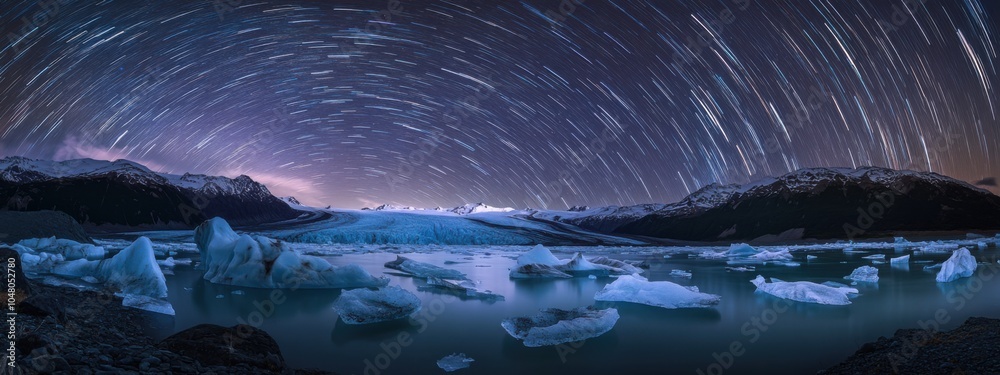 An extraordinary perspective of a remote glacier lake with floating ...