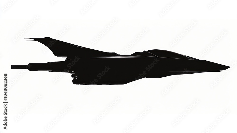 Side profile silhouette of a futuristic spaceship, sharp edges and bold ...