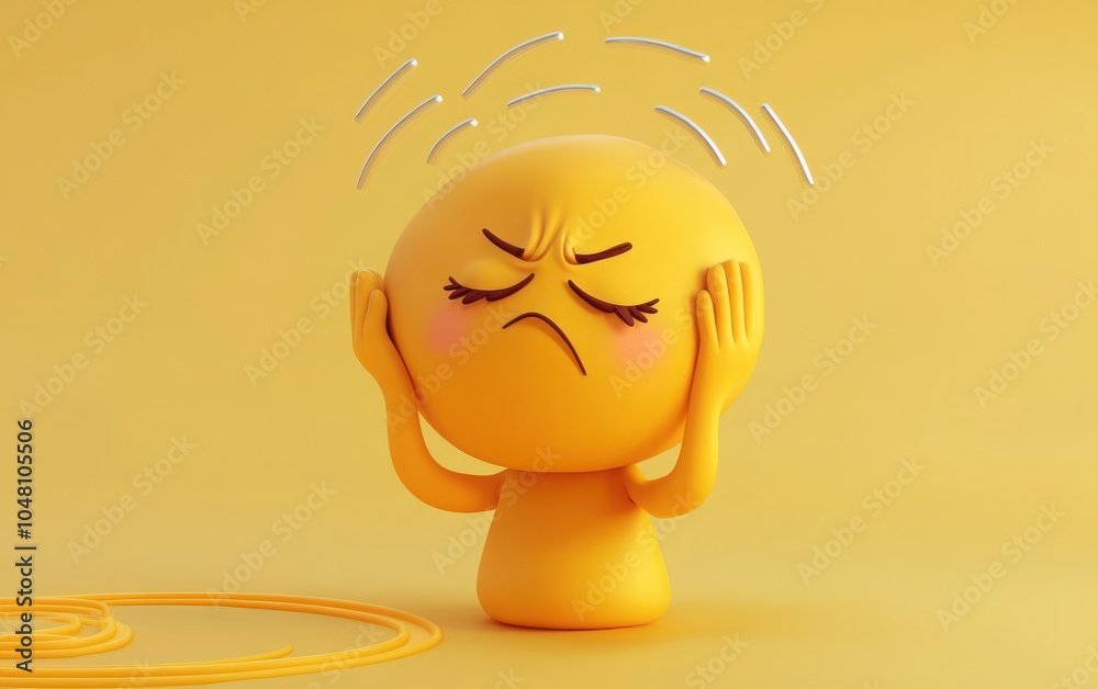 A 3D cartoon emoji of a person holding their temples with a pained ...