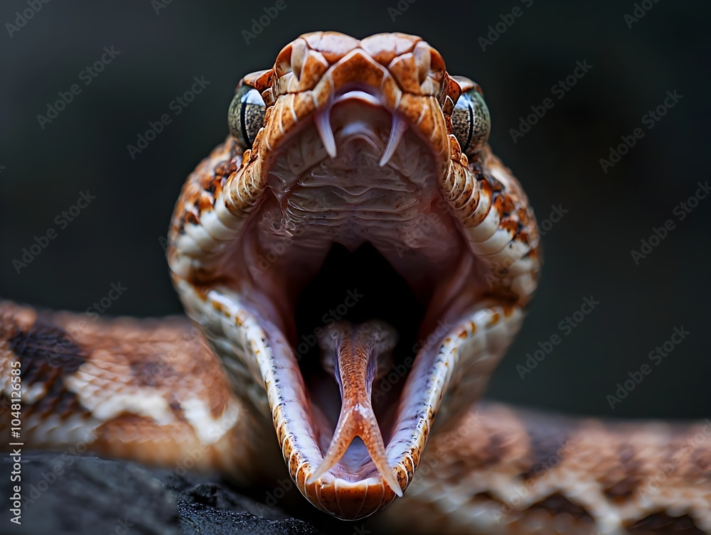 Yawning Snake Displaying Sharp Fangs in Open Mouth Wildlife Closeup ...