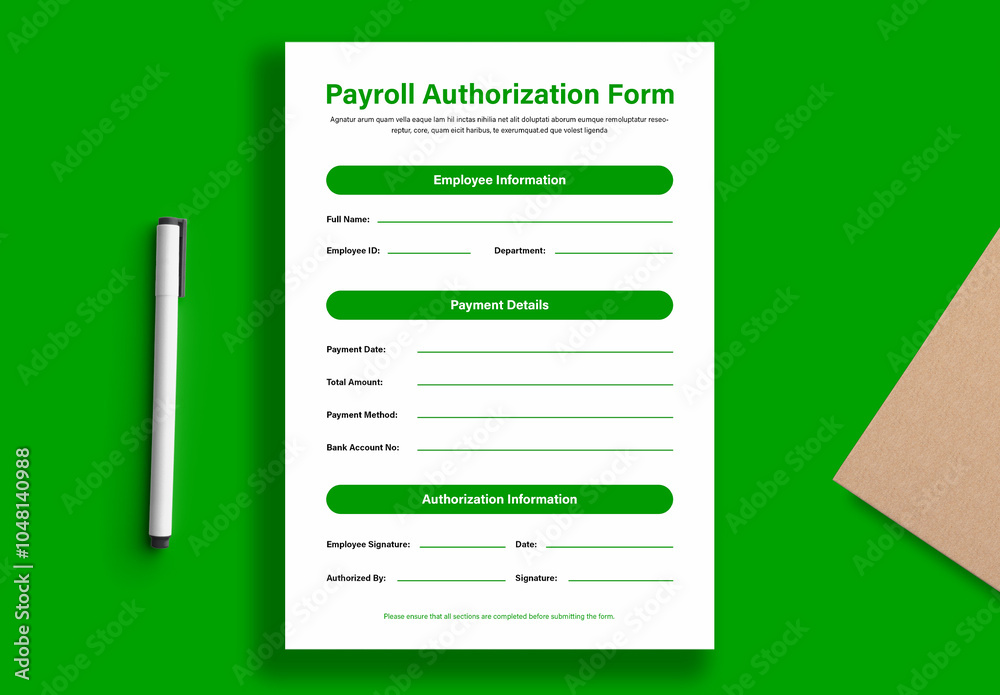 Payroll Authorization Form Stock Template | Adobe Stock