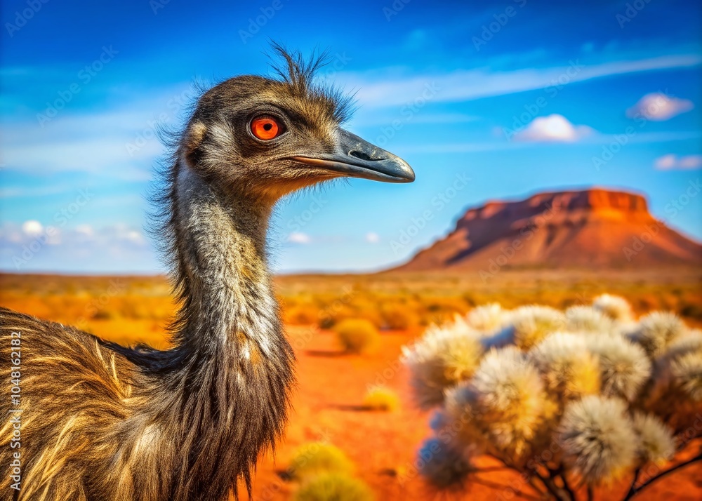Australian Emu in the Outback Landscape with Copy Space for Nature and ...