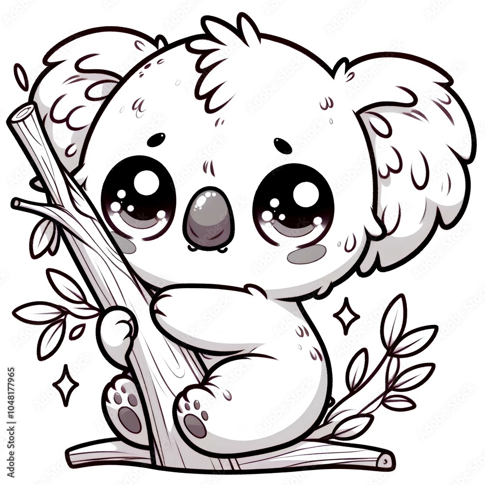 coloring page of a koala hugging a tree branch, children coloring pages ...