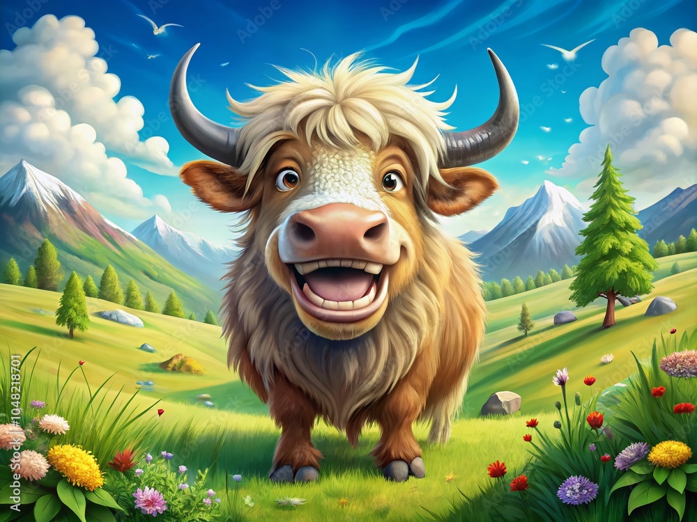 Funny Smiling Yak Coloring Page for Children’s Activities - Engaging ...