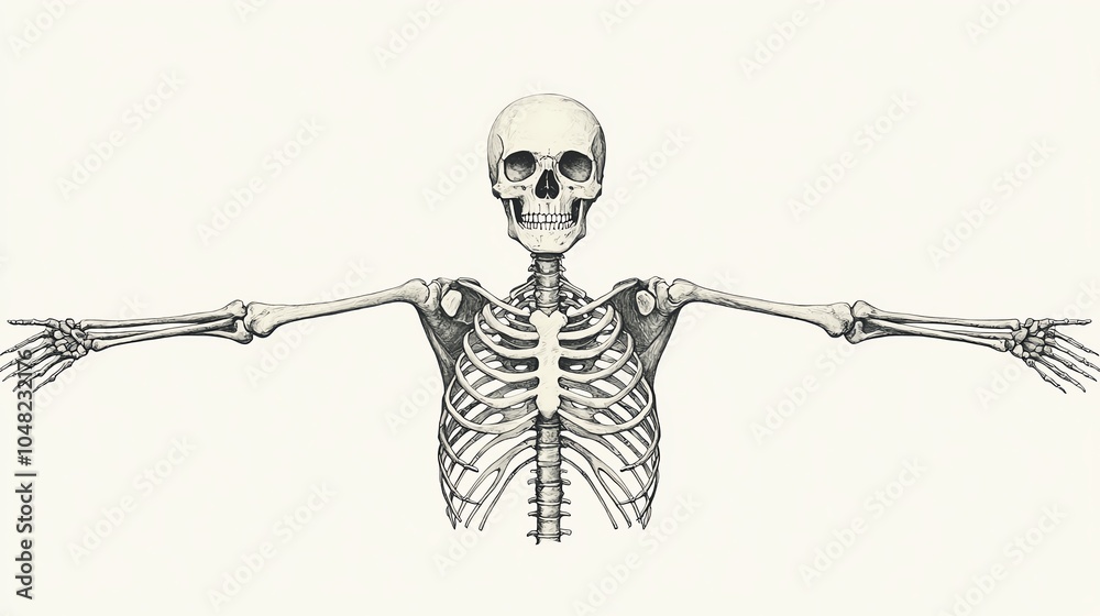 Anatomical illustration of a skeleton with arms extended, showcasing ...