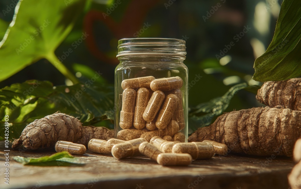 Kava Kava Root Capsules: A close-up view of kava kava root capsules in ...