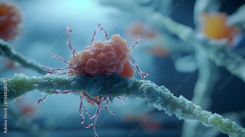 Microscopic view of a cell undergoing apoptosis, nucleus shrinking and ...