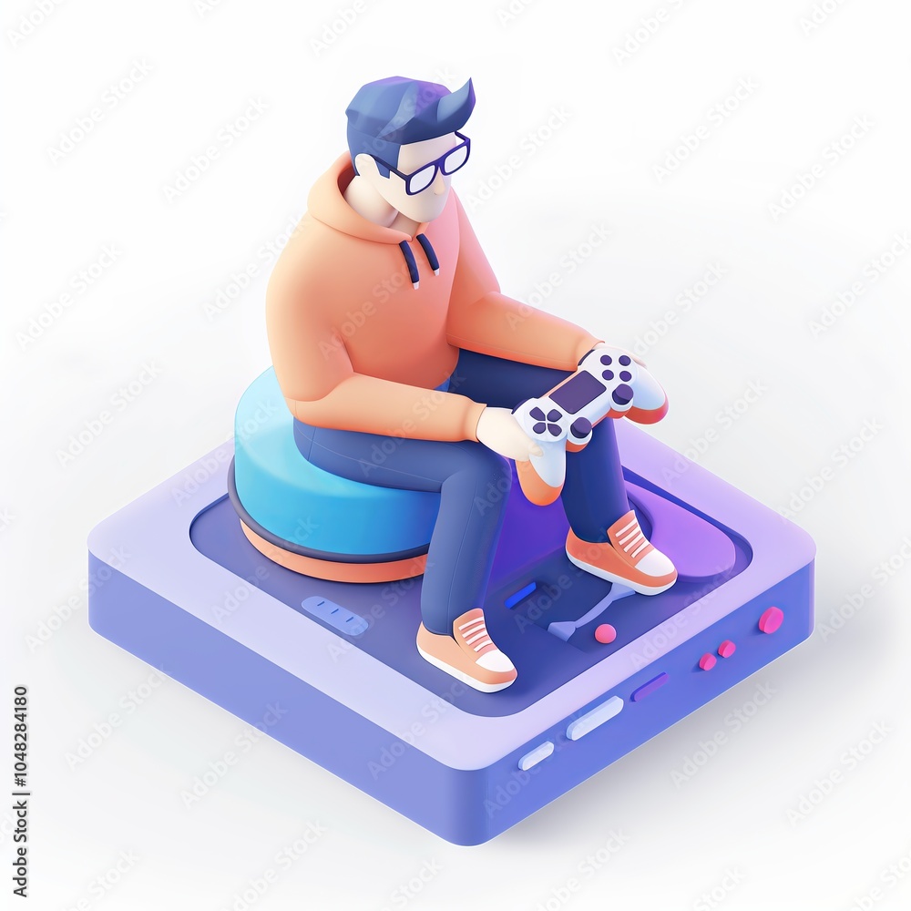 gamer 3d icon isometric view of Person playing video console PC ...