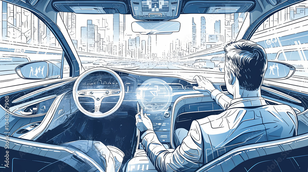 A futuristic car interior design featuring autonomous driving ...