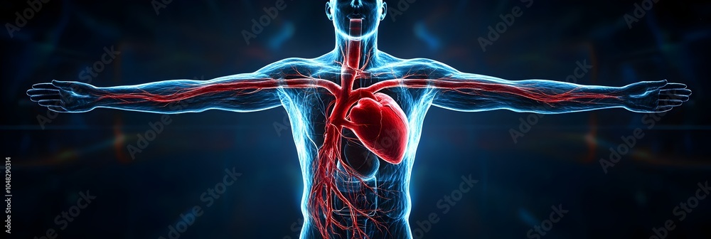Futuristic 3D digital showing the human circulatory system with a ...