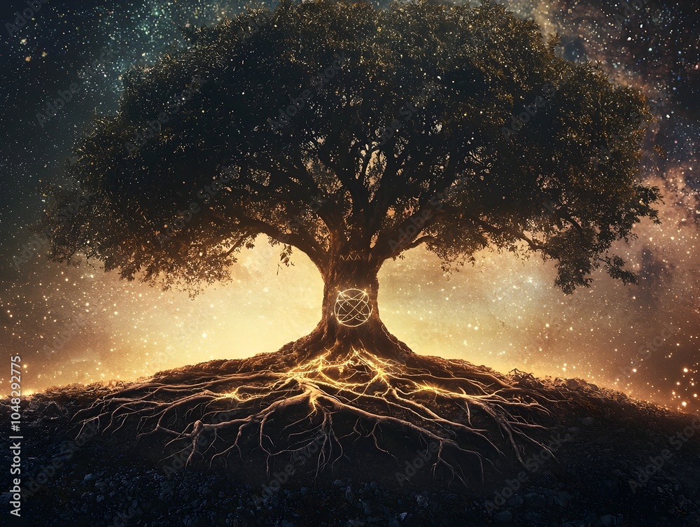 Mystical Ancient Tree Connecting Past and Future with Cosmic Symbolism ...